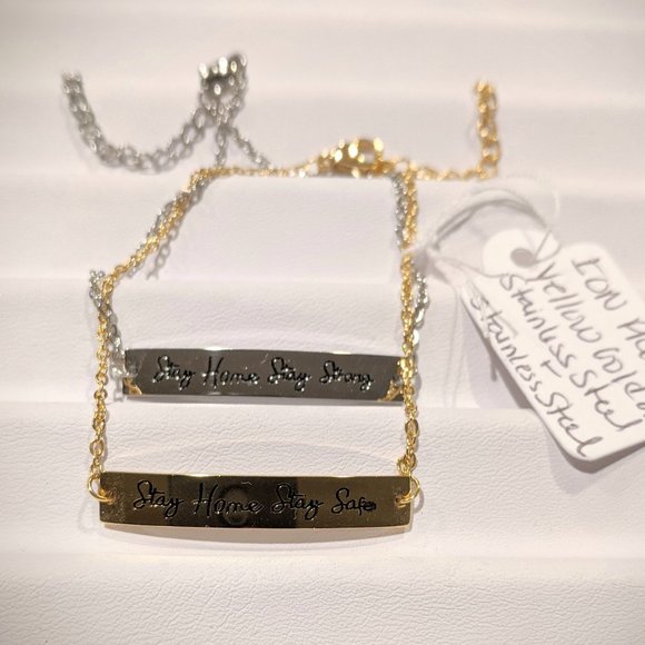 Jewelry | Set Of 2 Stay Home Stay Safe Engraved Bracelets | Poshmark